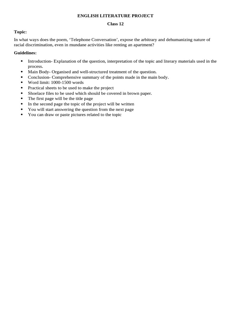 English Literature Project Guidelines | PDF