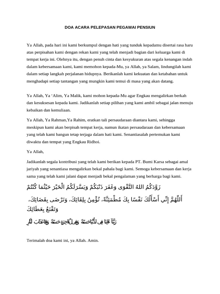 Doa Pelepasan Pegawai | PDF