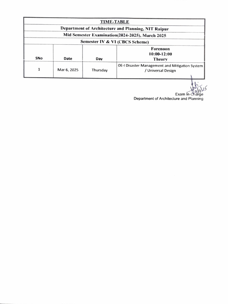 OE Mid Sem Time Table | PDF