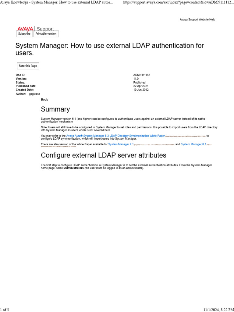 Avaya Knowledge - System Manager - How To Use External LDAP Authentication For Users. | PDF ...
