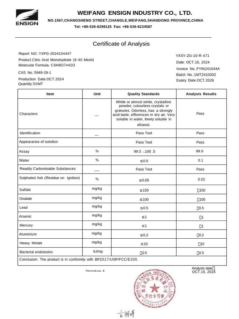 Ensign -Citric-Acid-Mono-Coa | PDF | Sets Of Chemical Elements | Materials