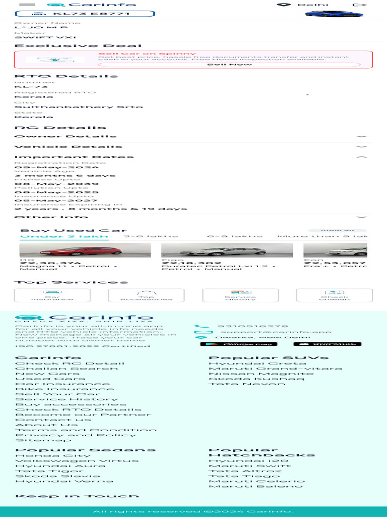 CarInfo - RTO Vehicle Information Search Challan RC Search | PDF | Car Body Styles | Transport
