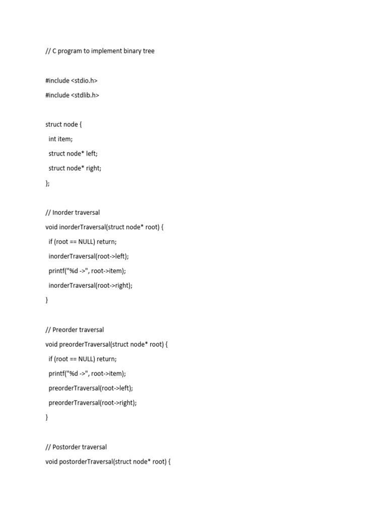 C Program To Implement Binary Tree | PDF C Program To Implement Binary Tree | PDF