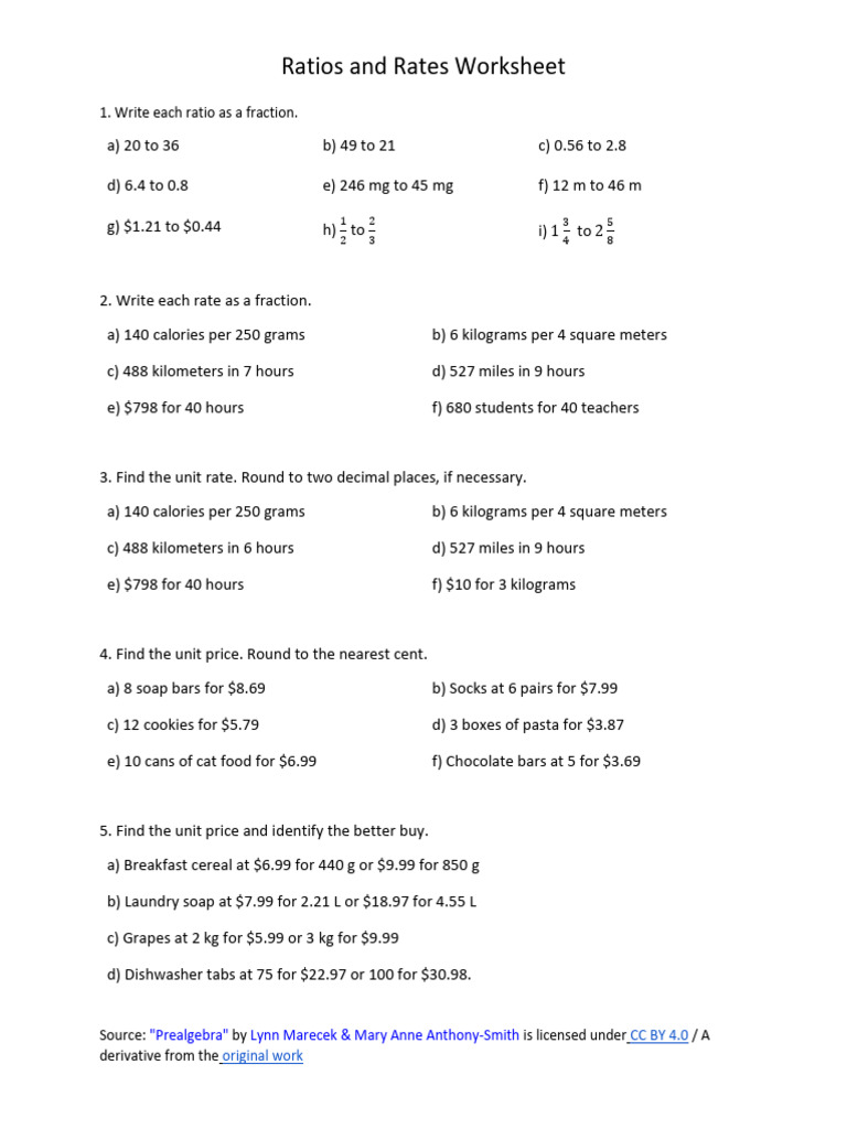 Ratios and Rates Worksheet | PDF