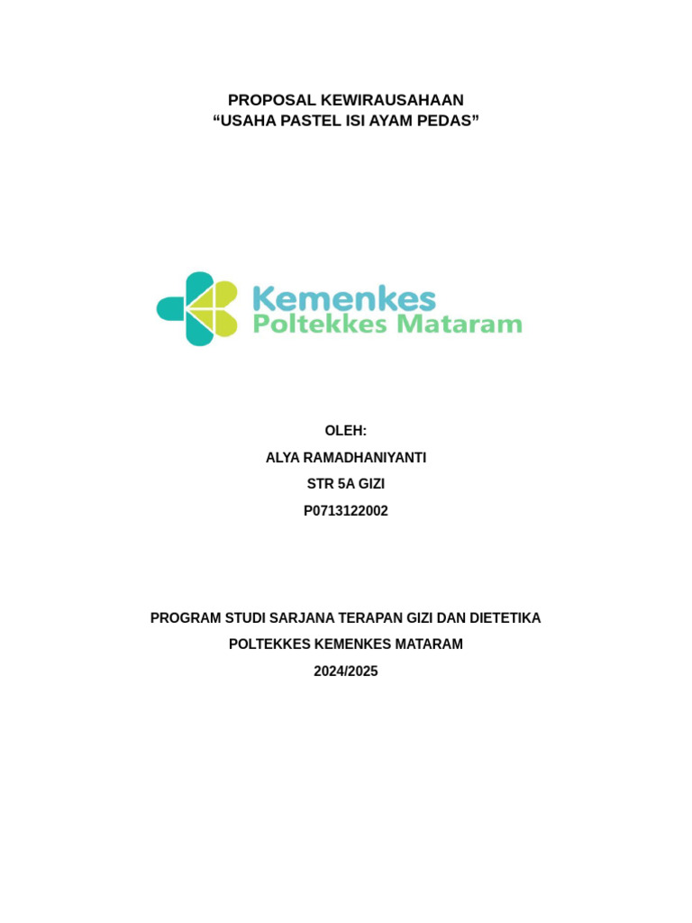 Alya Ramadhaniyanti - Proposal Kwu Pastel Ayam Fix | PDF