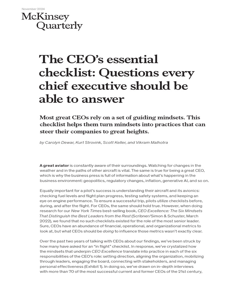 The Ceos Essential Checklist Questions Every Chief Executive Should Be ...