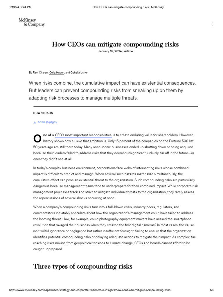 How CEOs Can Mitigate Compounding Risks - McKinsey | PDF | Risk ...