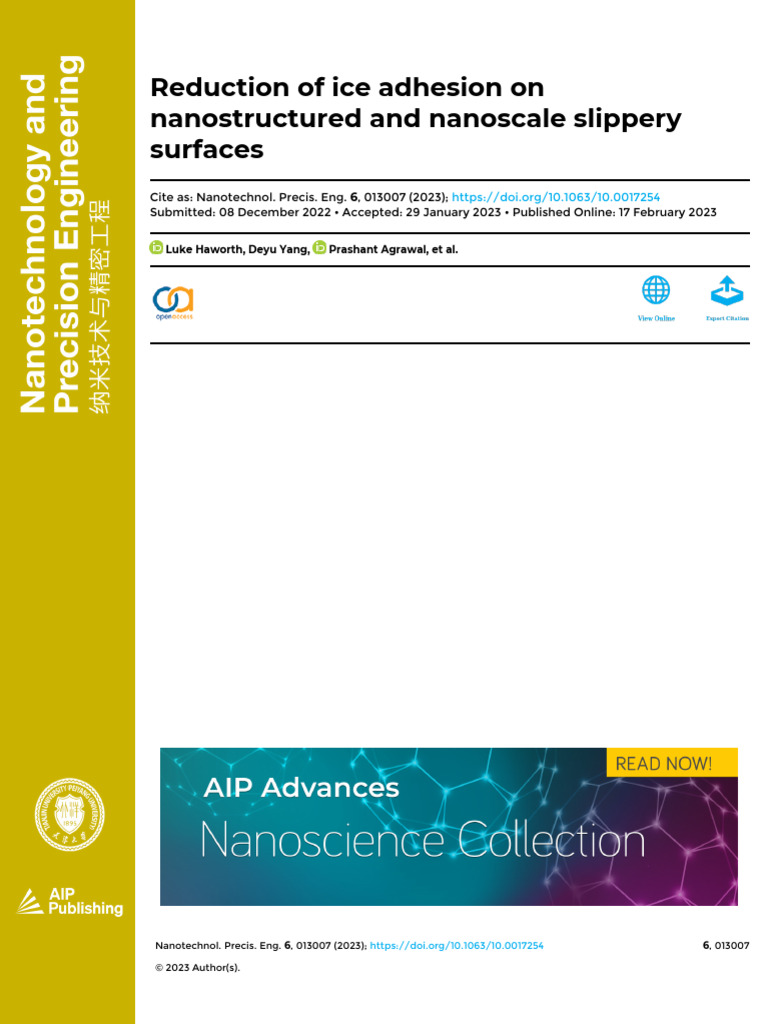 Ice Adhesion Reduction on Slippery Surfaces | PDF | Wetting | Atomic ...