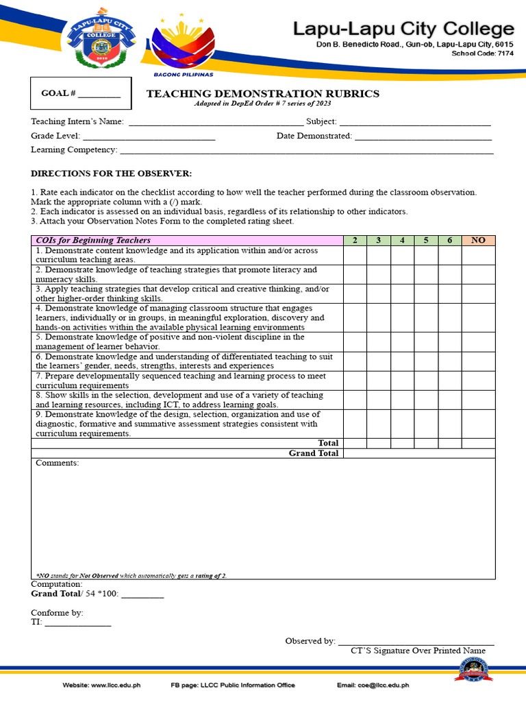 Teaching Demonstration Rubrics Guide | PDF | Learning | Teachers