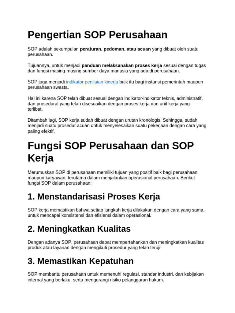 Pengertian SOP Perusahaan | PDF