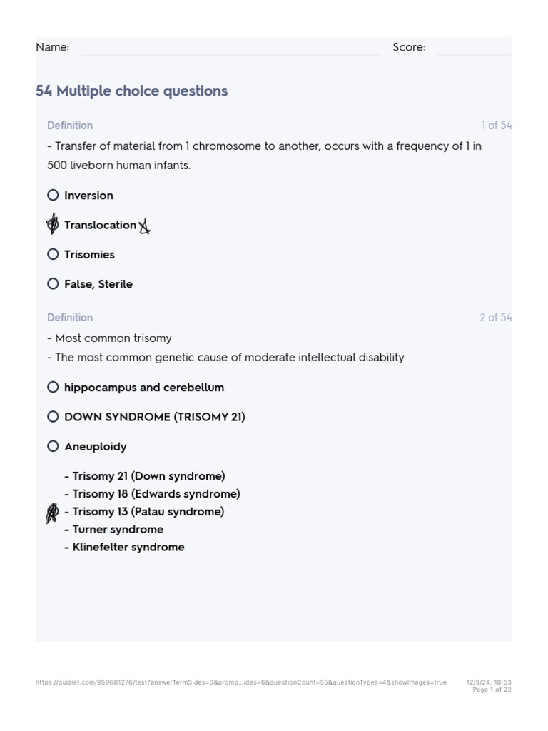 (Down Syndrome and Chromosomal Abnormalities- Pedia Medsurge) | Quizlet ...