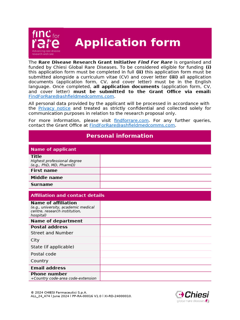 Find For Rare - Application Form | PDF | Health Care
