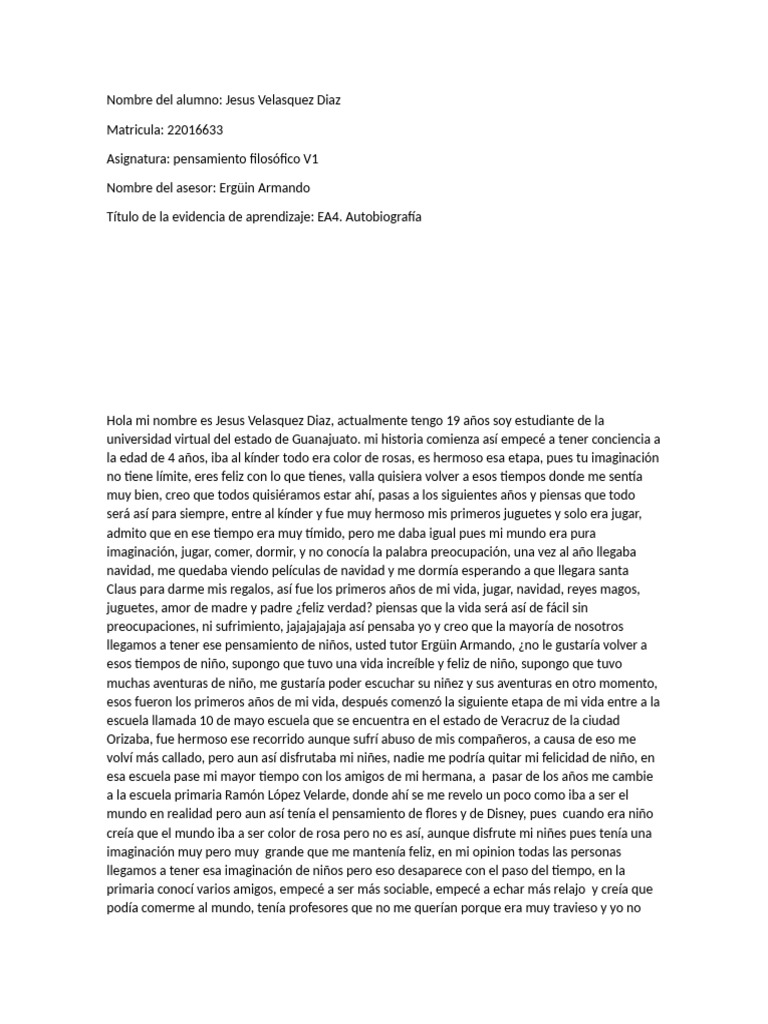 Autobiografía de Jesus Velasquez Diaz | PDF | Amor | Sicología