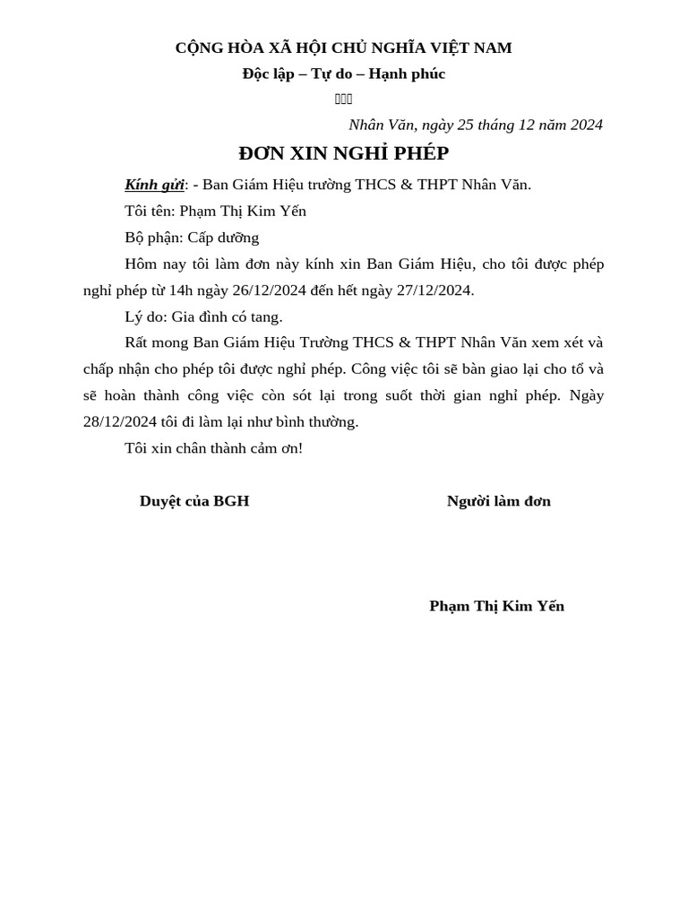 Don Xin Nghi Phep | PDF