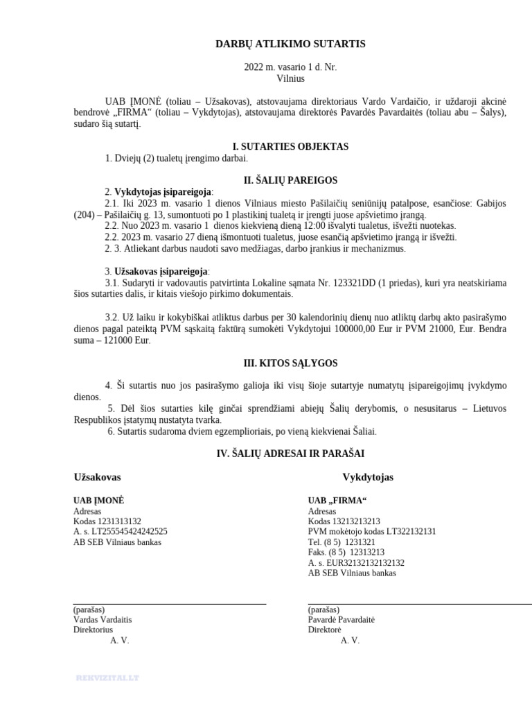 Darbu Atlikimo Sutartis | PDF