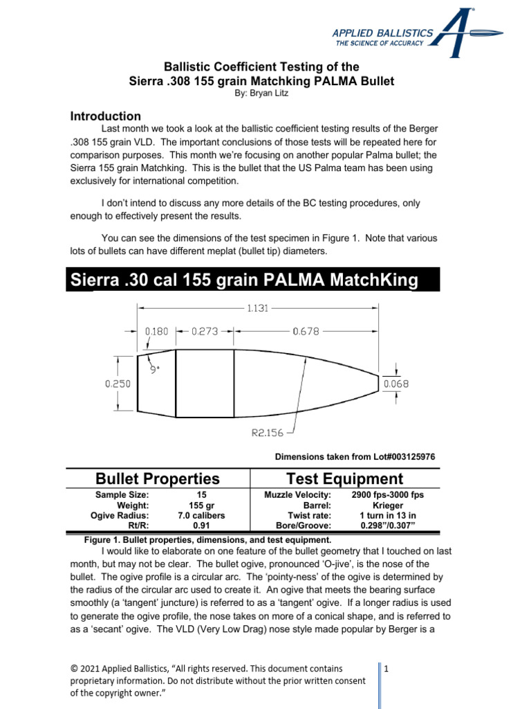 Ballistic Coefficient Testing of The Sierra 308 155 Grain Matchking ...