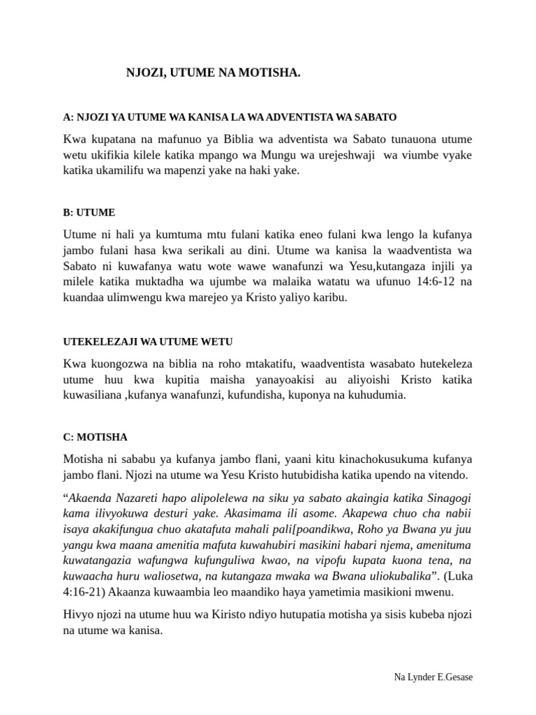 NJOZI UTUME NA MOTISHA | PDF