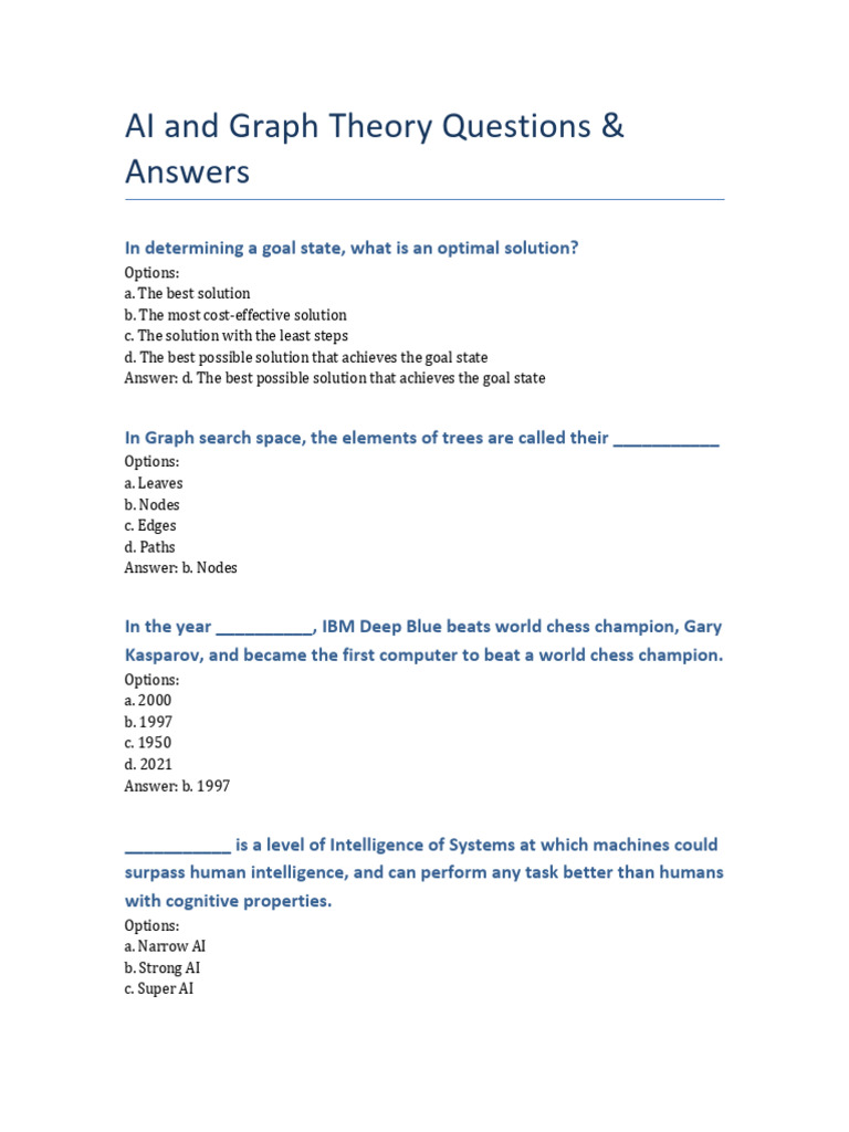 AI and Graph Theory Questions Answers With Options | PDF | Artificial Intelligence ...