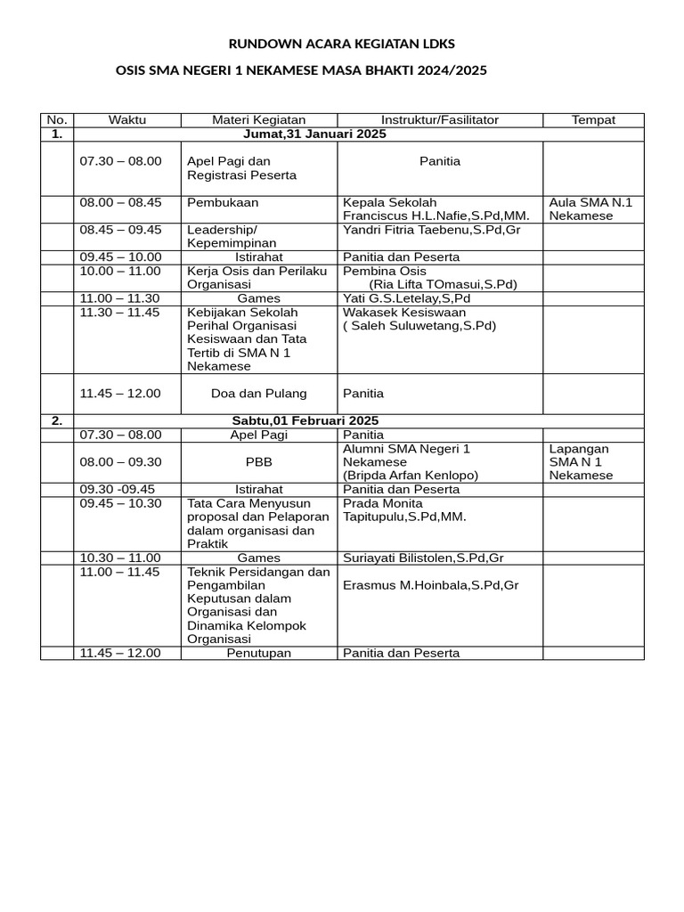 Rundown Acara Kegiatan Ldks | PDF