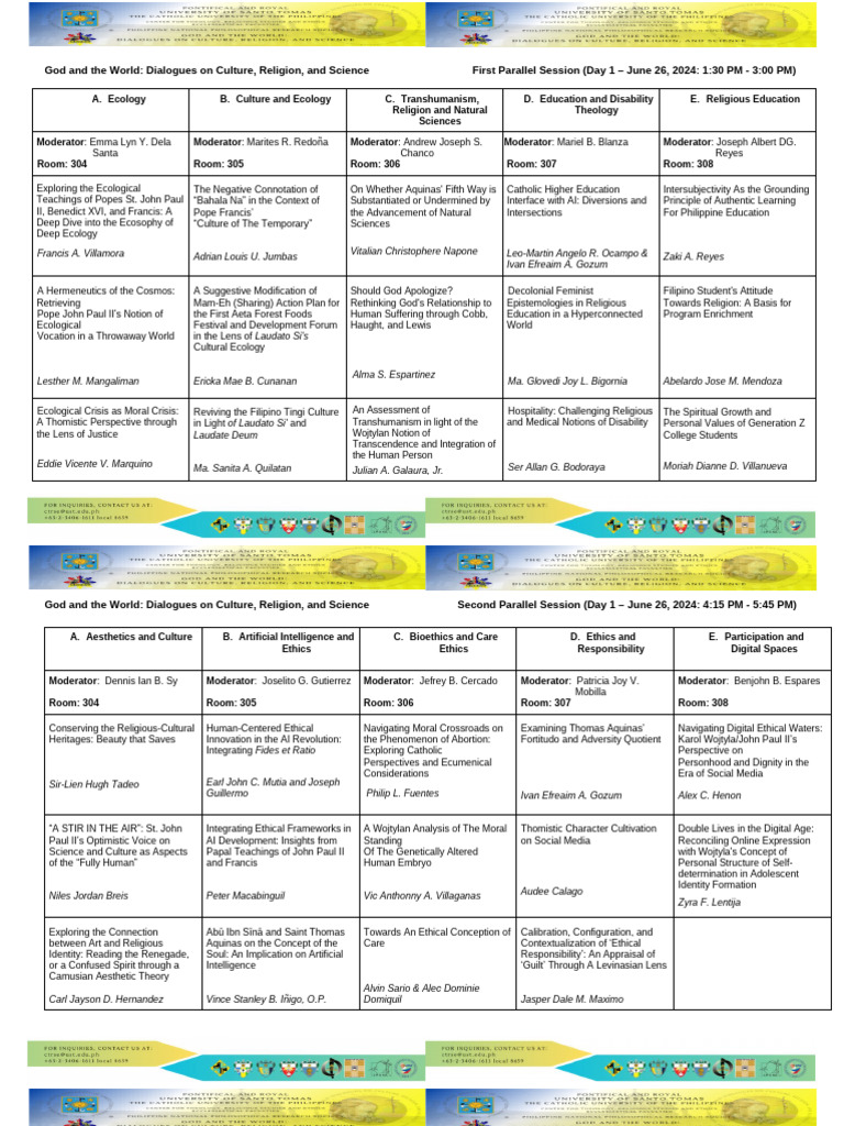 God and the World Final Parallel Sessions Schedule | PDF | Pope John Paul Ii
