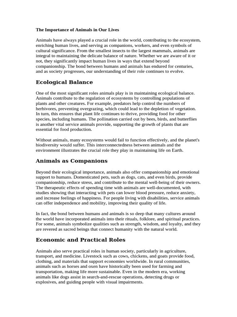 Animals: Key to Nature's Balance | PDF | Ecology | Conservation Biology