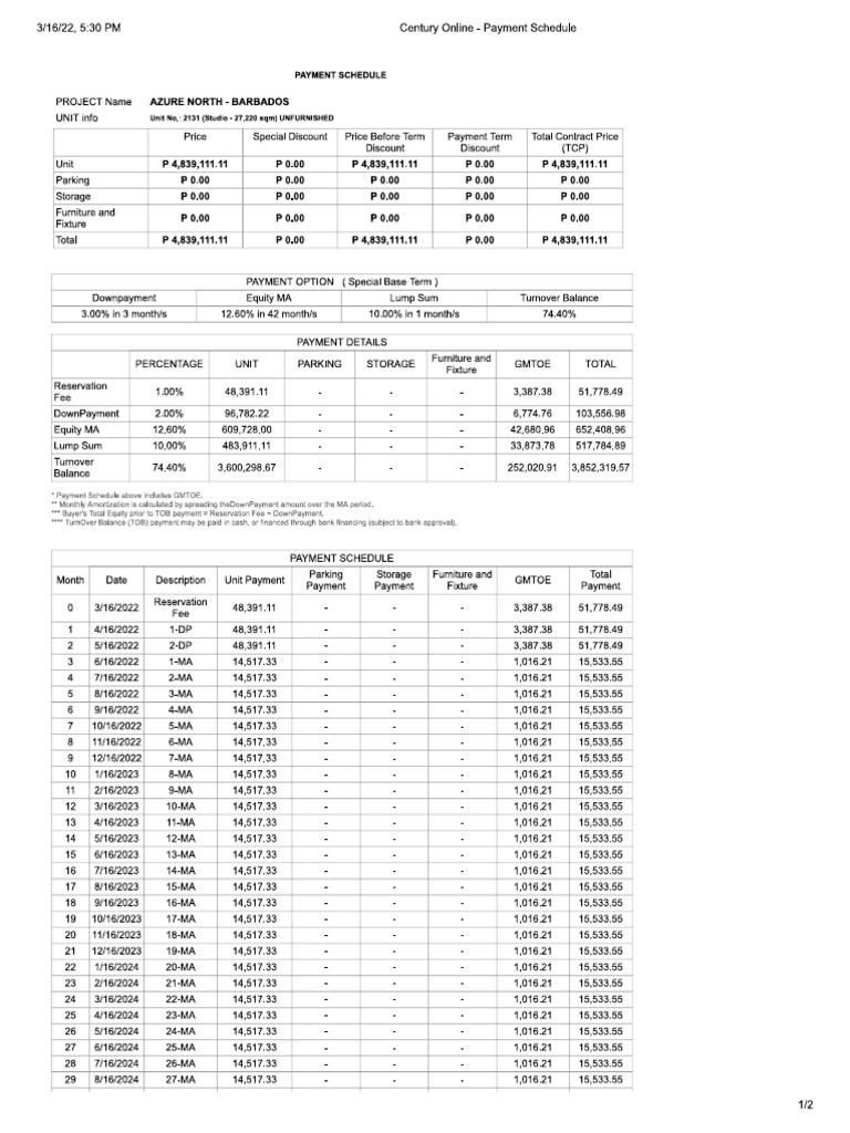 Century Online - Payment Schedule | PDF