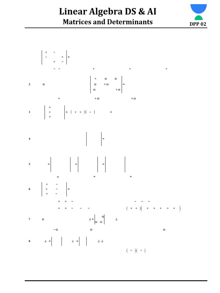 DPP 02 Matrices and Determinants | PDF | Determinant | Numerical Analysis