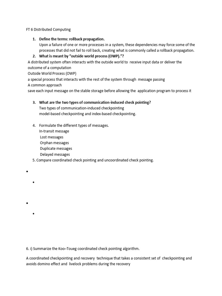 Define The Terms: Rollback Propagation.: Coordinated Checkpointing | PDF | Computer Science ...