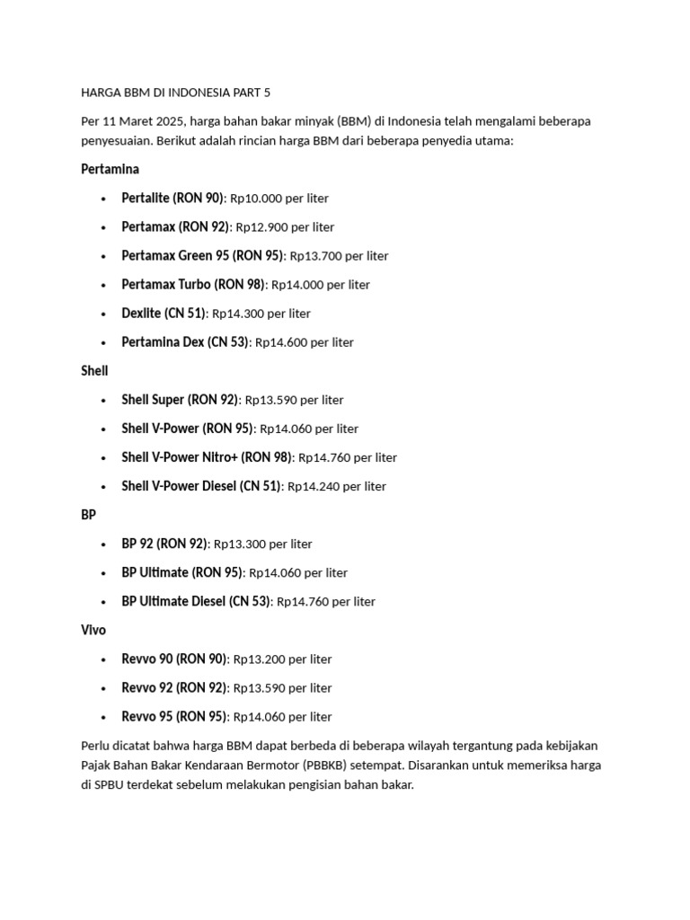 HARGA BBM DI INDONESIA PART 5 | PDF