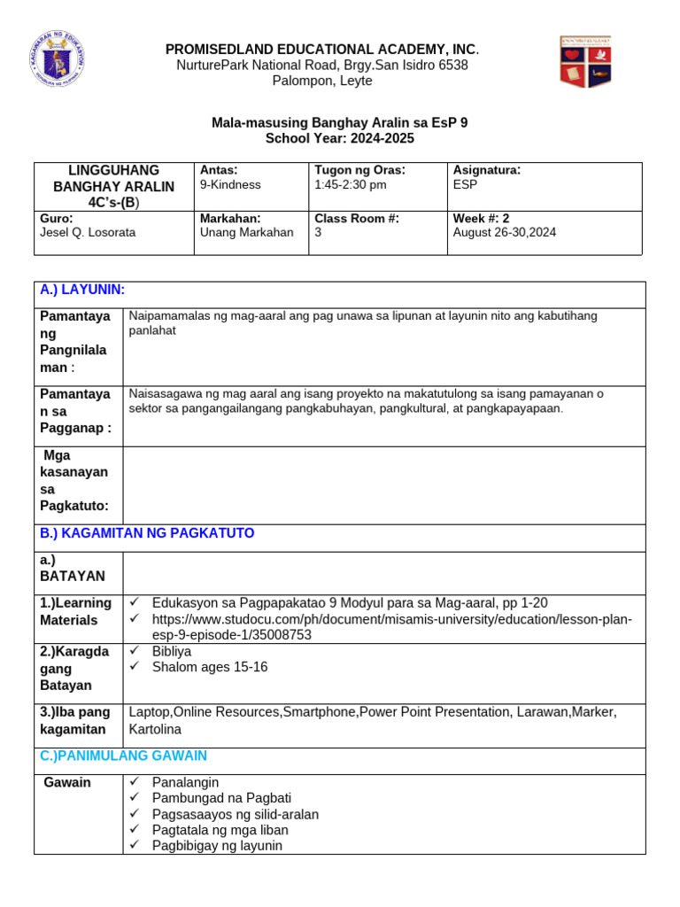ESP 9-Q1 Week2 | PDF