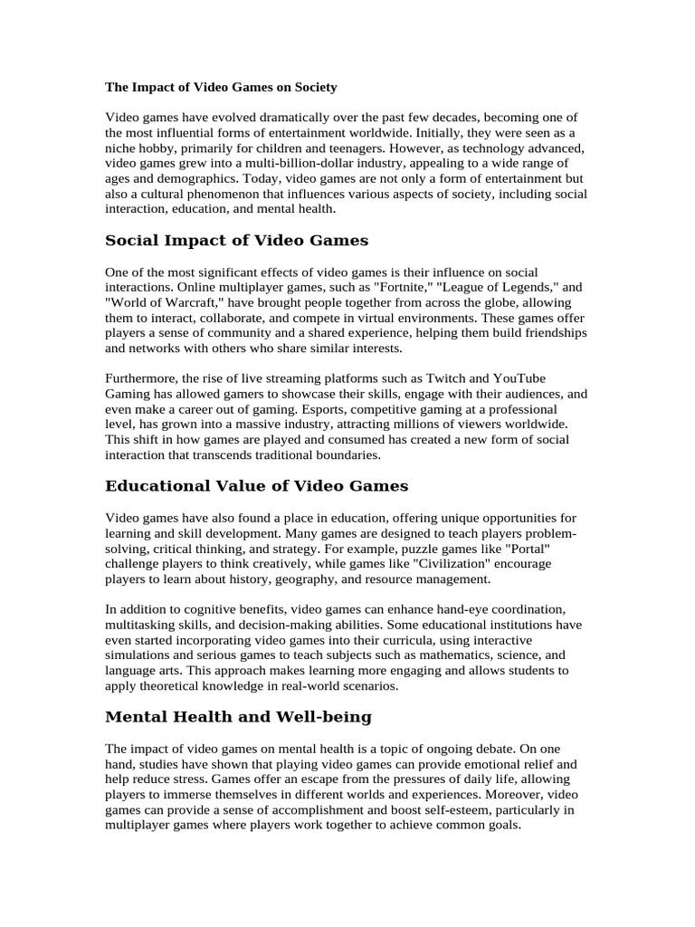 The Impact of Video Games on Society | PDF | Video Games | Mental Health