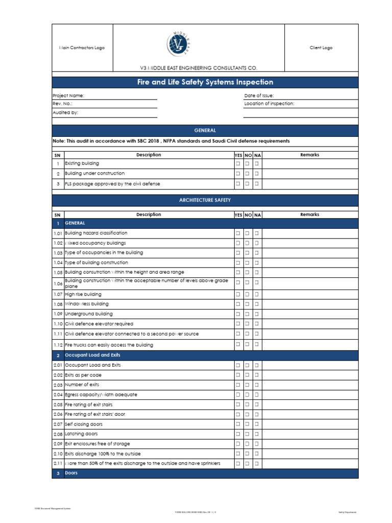 AOR Checklist | PDF | Concrete | Fire Sprinkler System