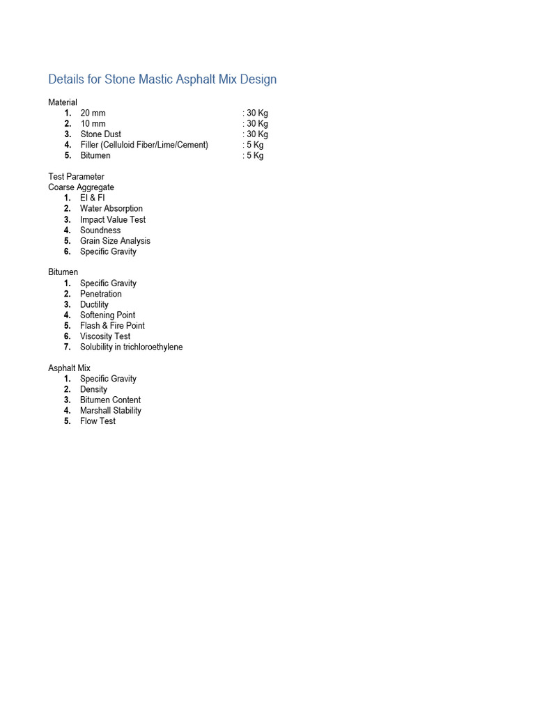 Details For Stone Mastic Asphalt Mix Design | PDF