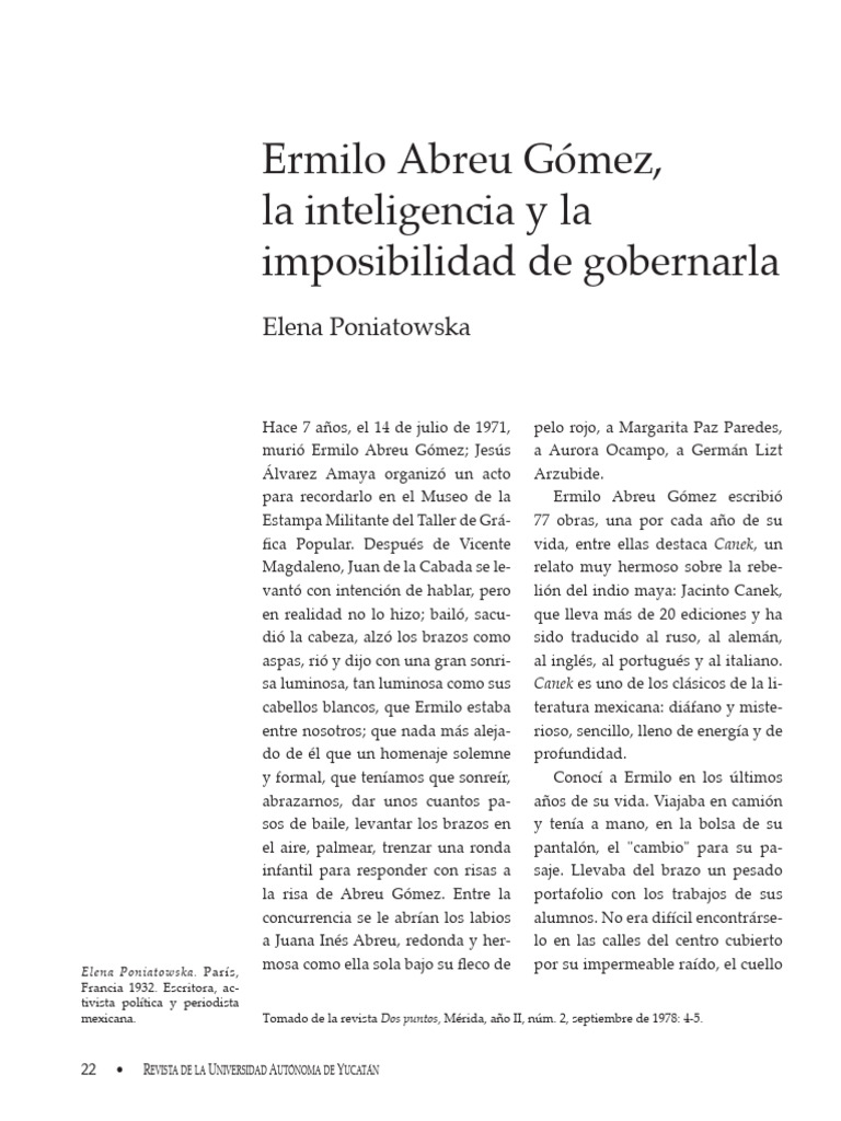 Ermilo Abreu Gómez, La Inteligencia y La Imposibilidad de Gobernarla | PDF
