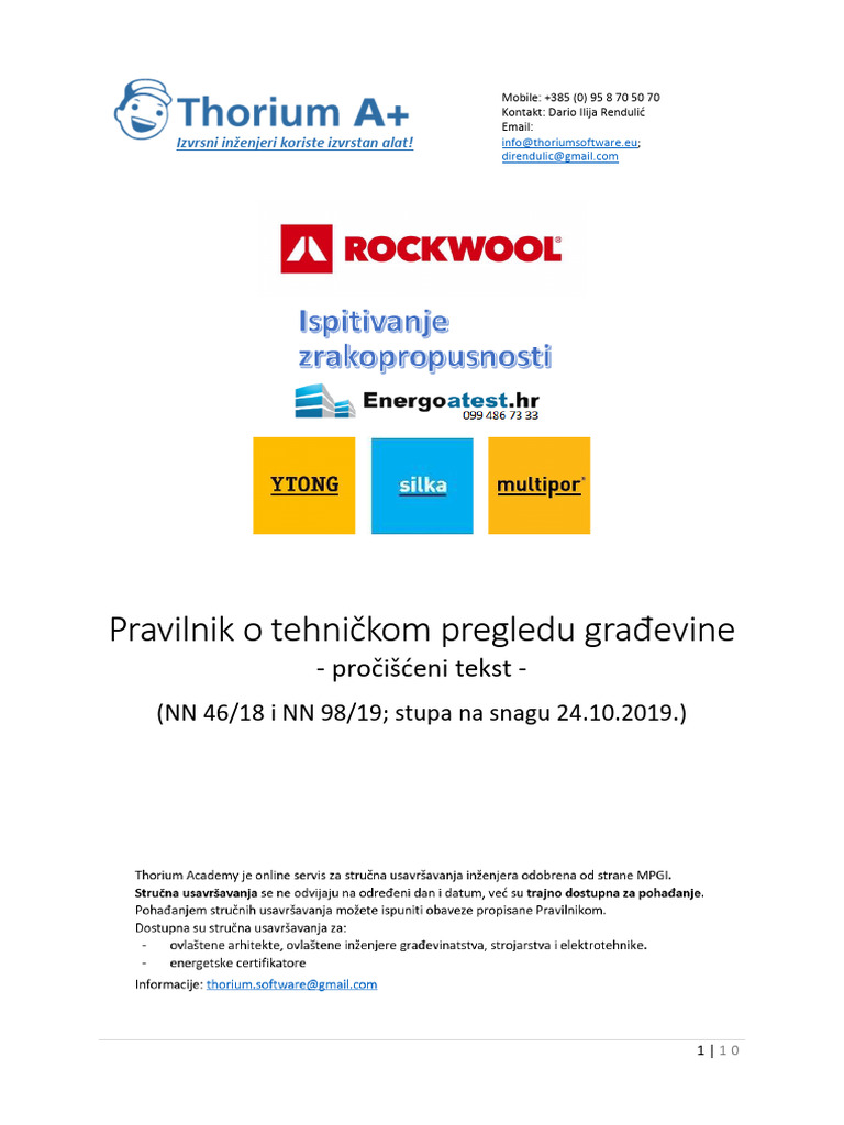 Pravilnik o Tehnickom Pregledu Gradevine Procisceni Tekst NN 98 19 | PDF
