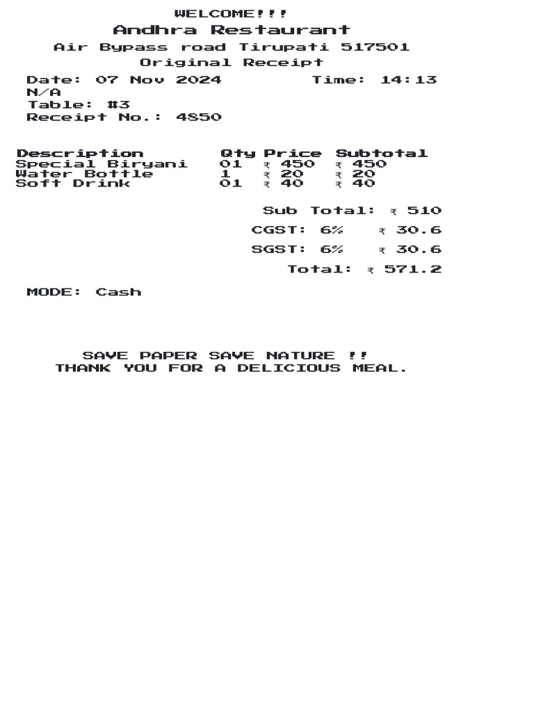 Restaurant Bill Template 1 | PDF