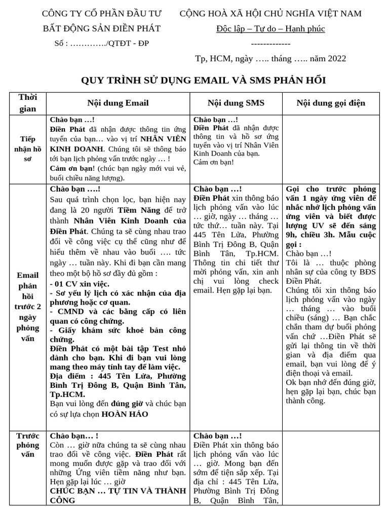 Quy Trình S D NG Email Và SMS PH N H I | PDF