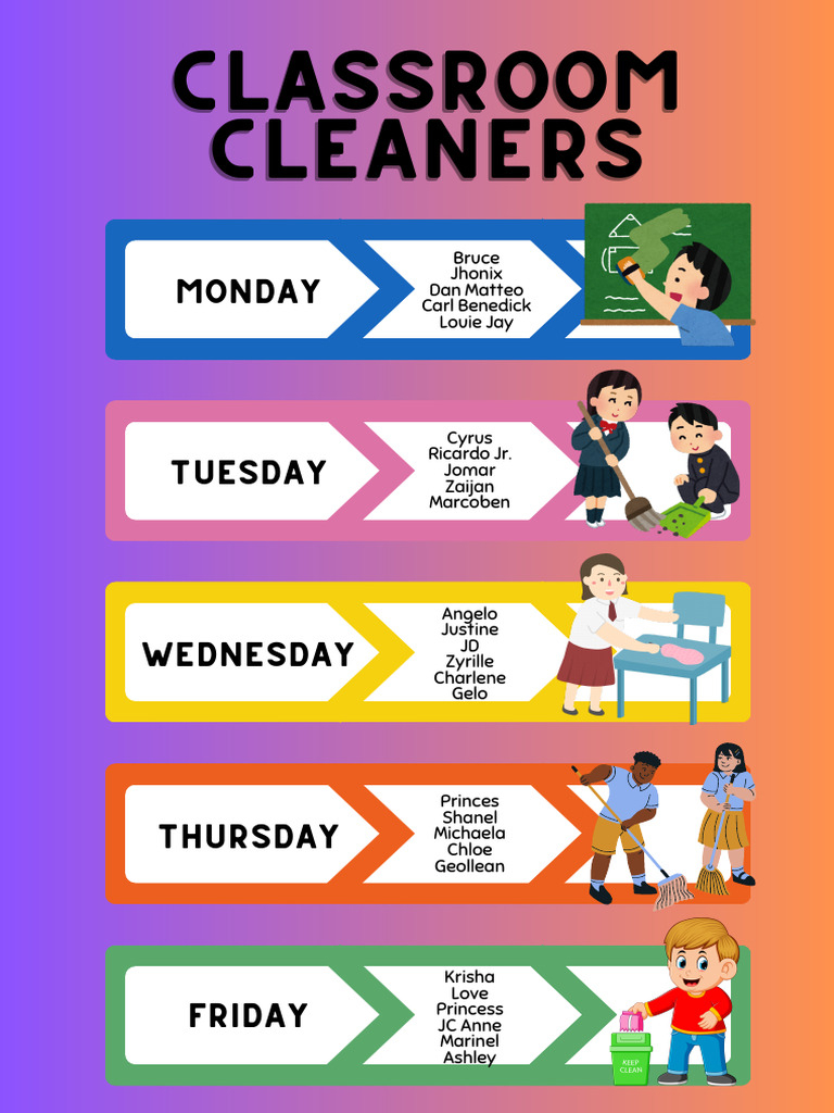 Classroom Cleaners Poster in Colorful Bright and Bold Style | PDF
