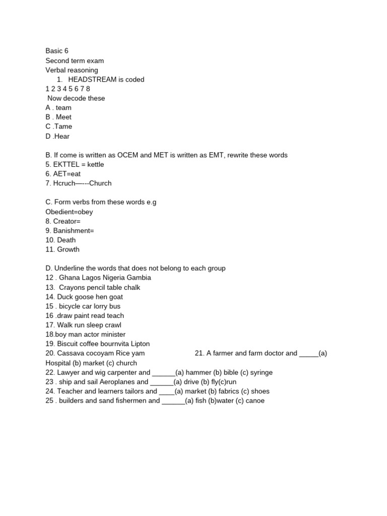 Basic 6 Verbal Reasoning | PDF