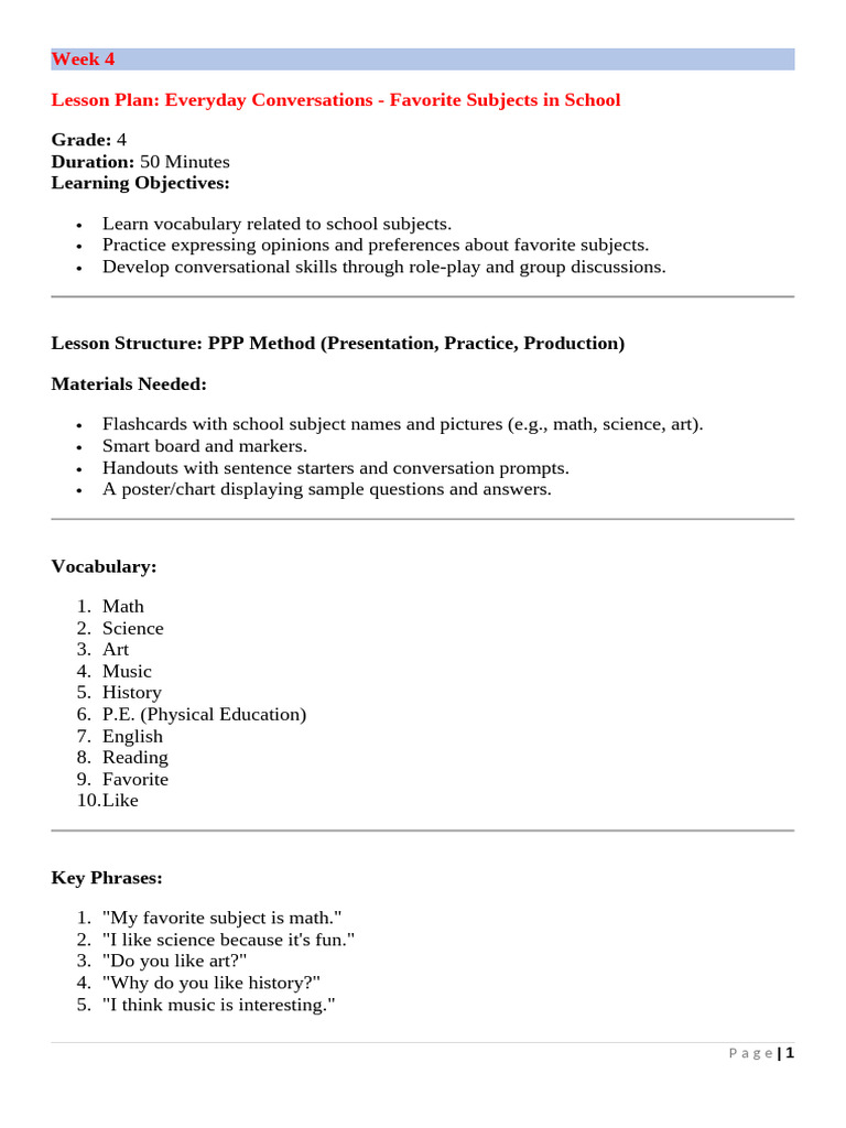 Conversation Program Grade 4 Week 4 Second Term 2025 | PDF | Vocabulary ...