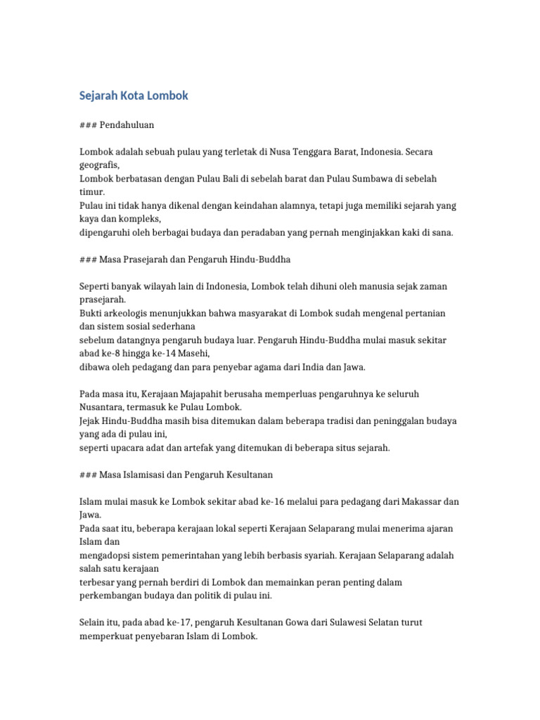 Sejarah Kota Lombok | PDF