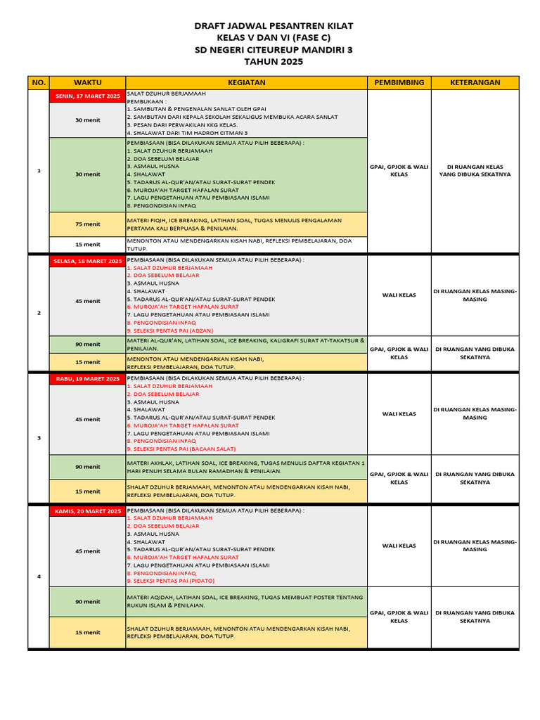 Draft Jadwal Sanlat 2025 | PDF