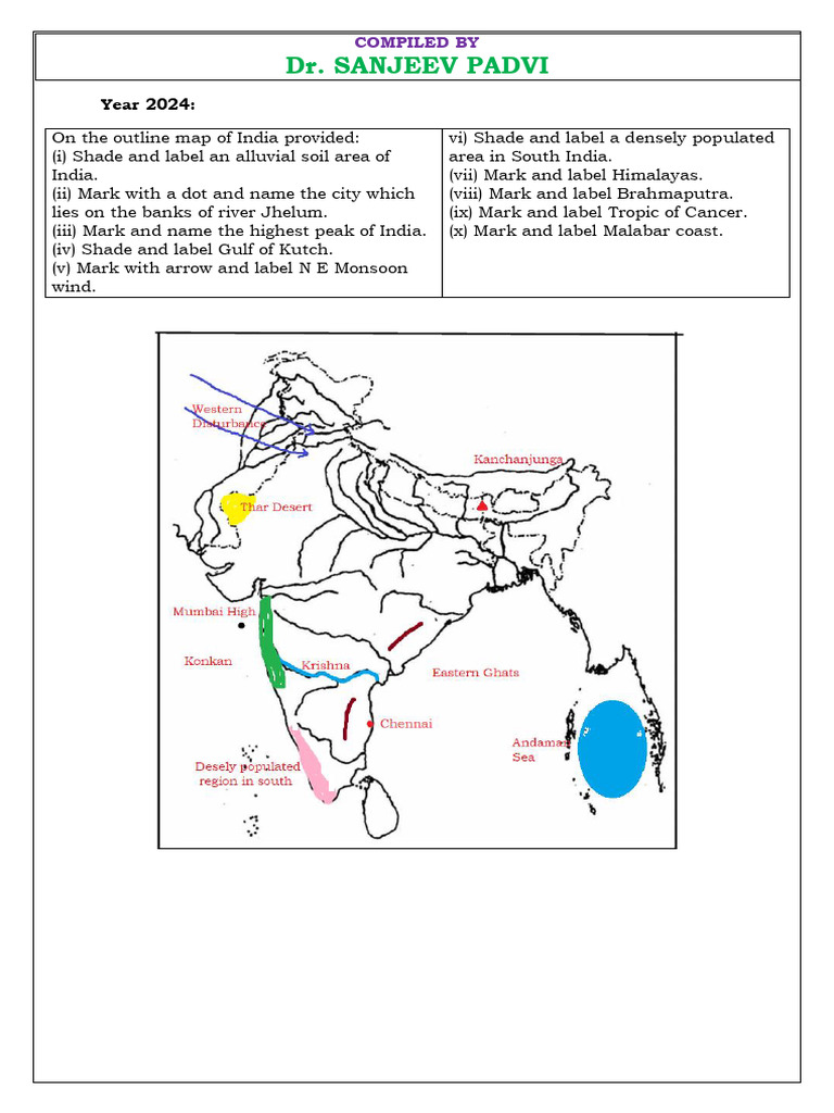 Geography Mapping Exercises for India | PDF | Earth Sciences | Physical ...