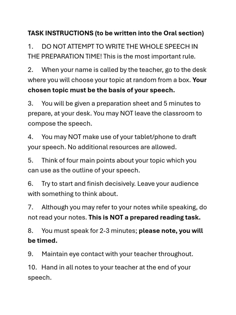 Unprepared Speech Guidelines | PDF