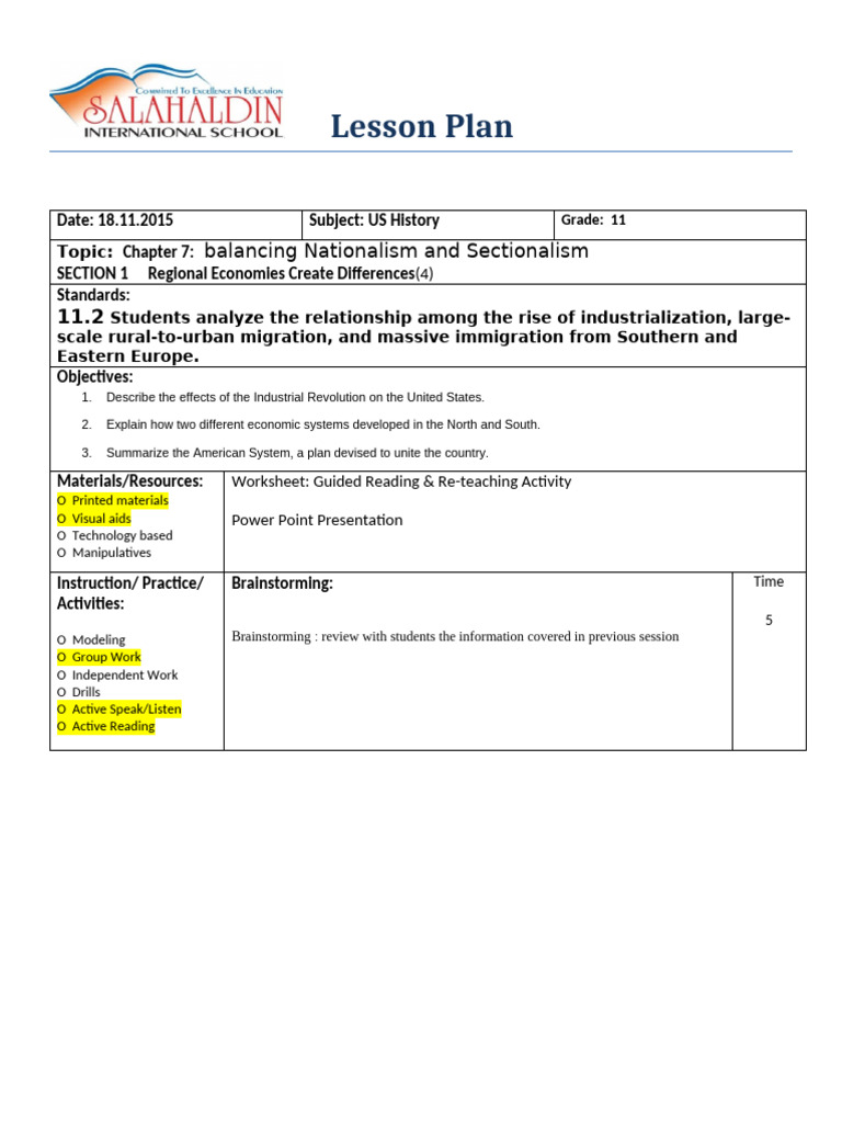 Chapter 7 Section 1 Lesson Plans | PDF