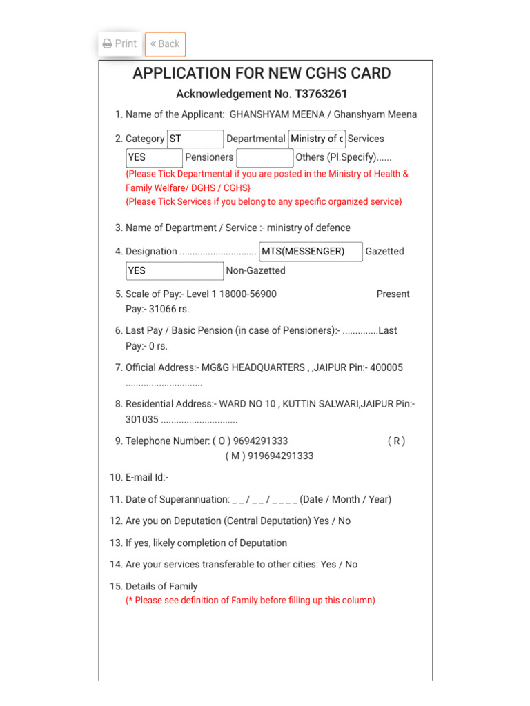 Application For New CGHS Card | PDF | Identity Document