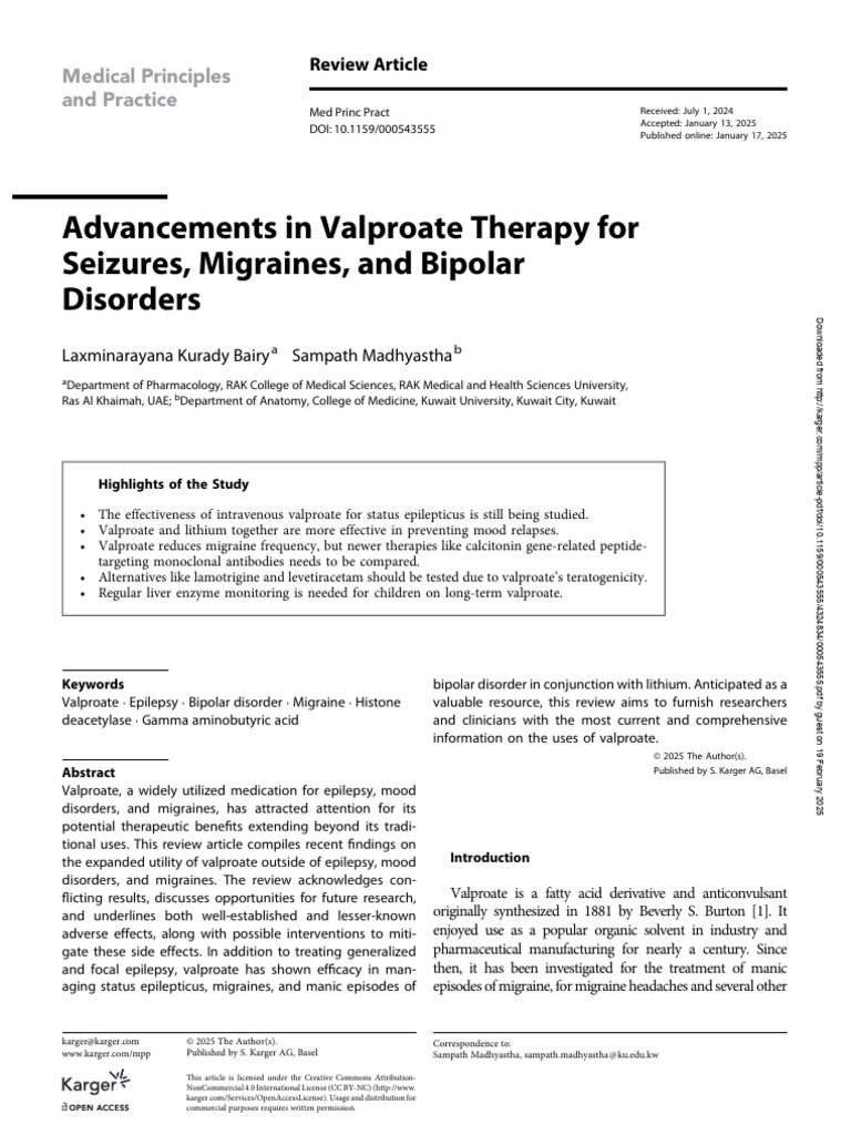 330 Advancements in Valproate Therapy For Seizures, Migraines, and ...