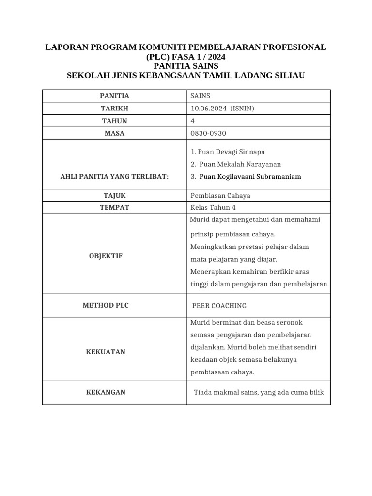 Laporan-PLC-Sains 2024 | PDF