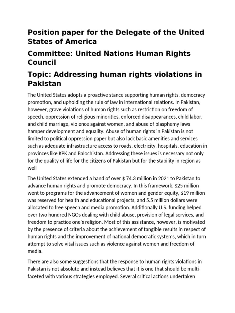 Position Paper For The Delegate of The United States of America | PDF ...