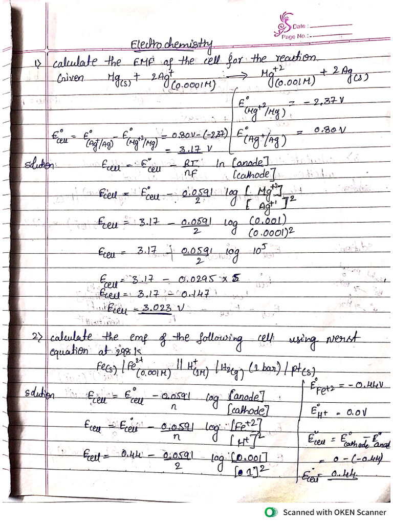 numerical from electrochemistry chapter | PDF